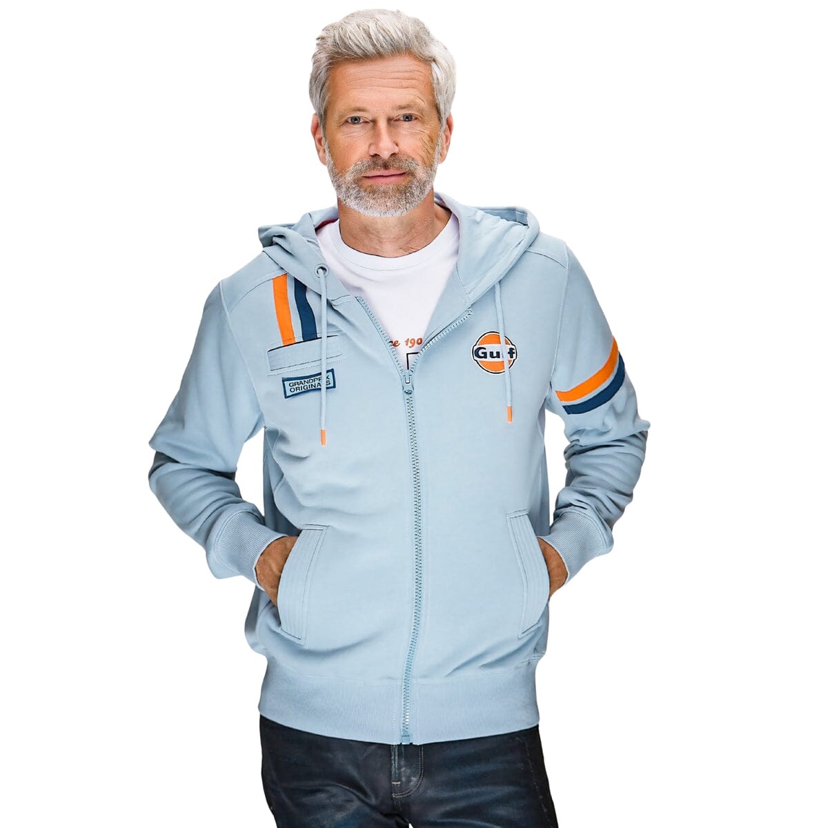 GrandPrix Originals Men's Gulf Hybrid Full Zip Hoodie - Light Blue/Nav ...